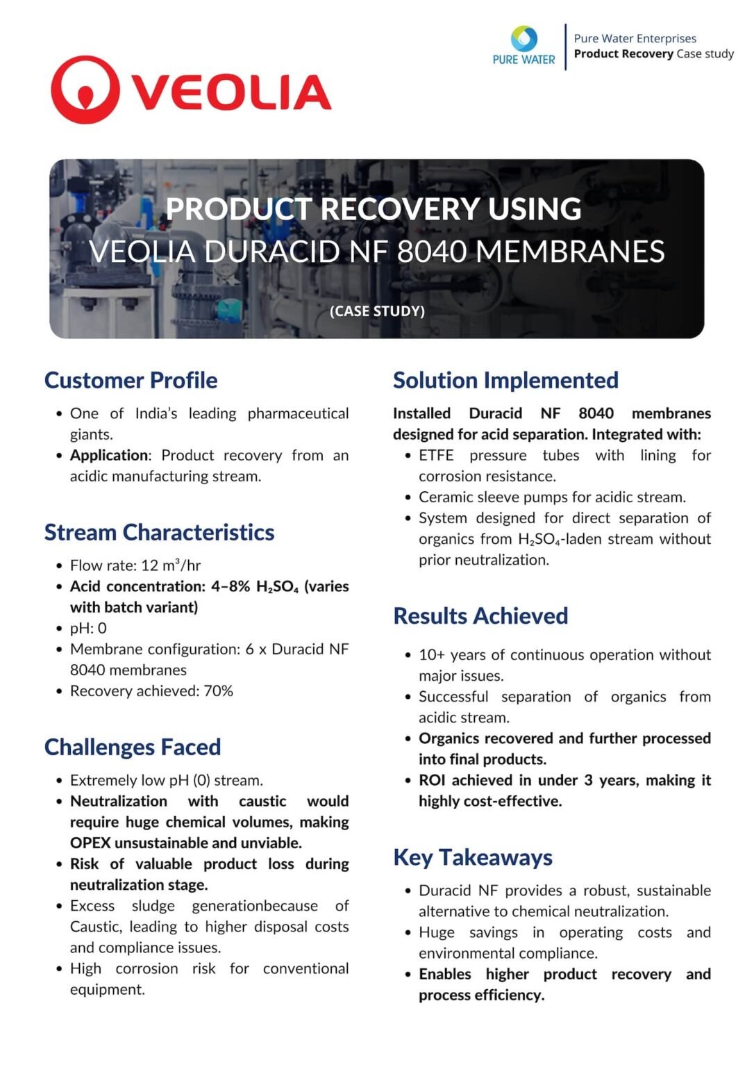 NF Product Recovery Case study – Pure Water