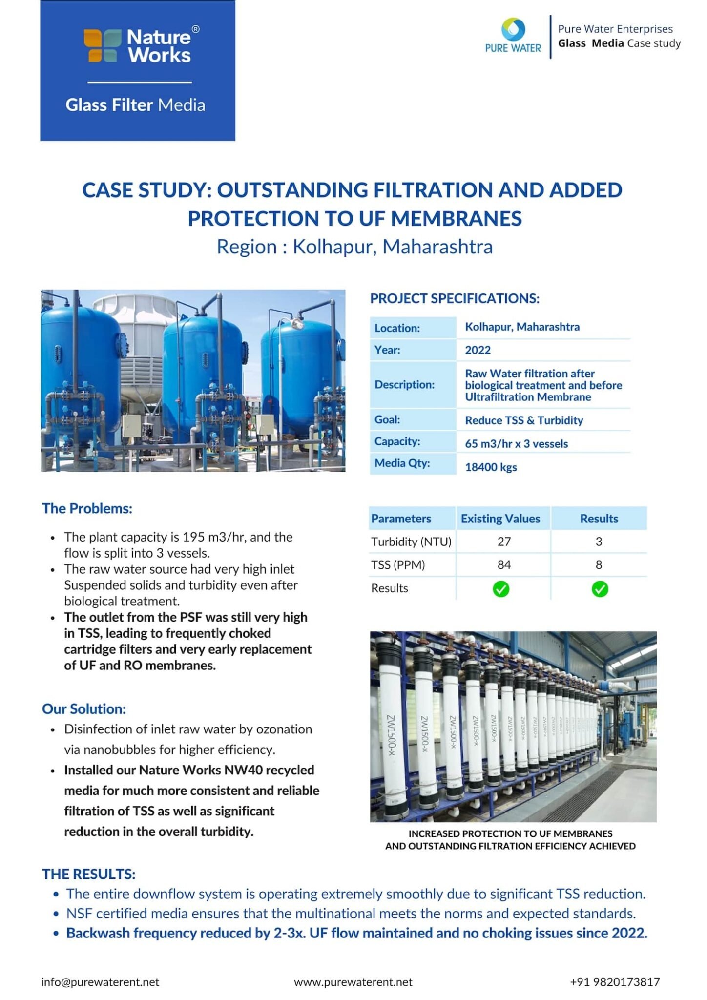 NW Case Study Outstanding filtration before UF – Pure Water